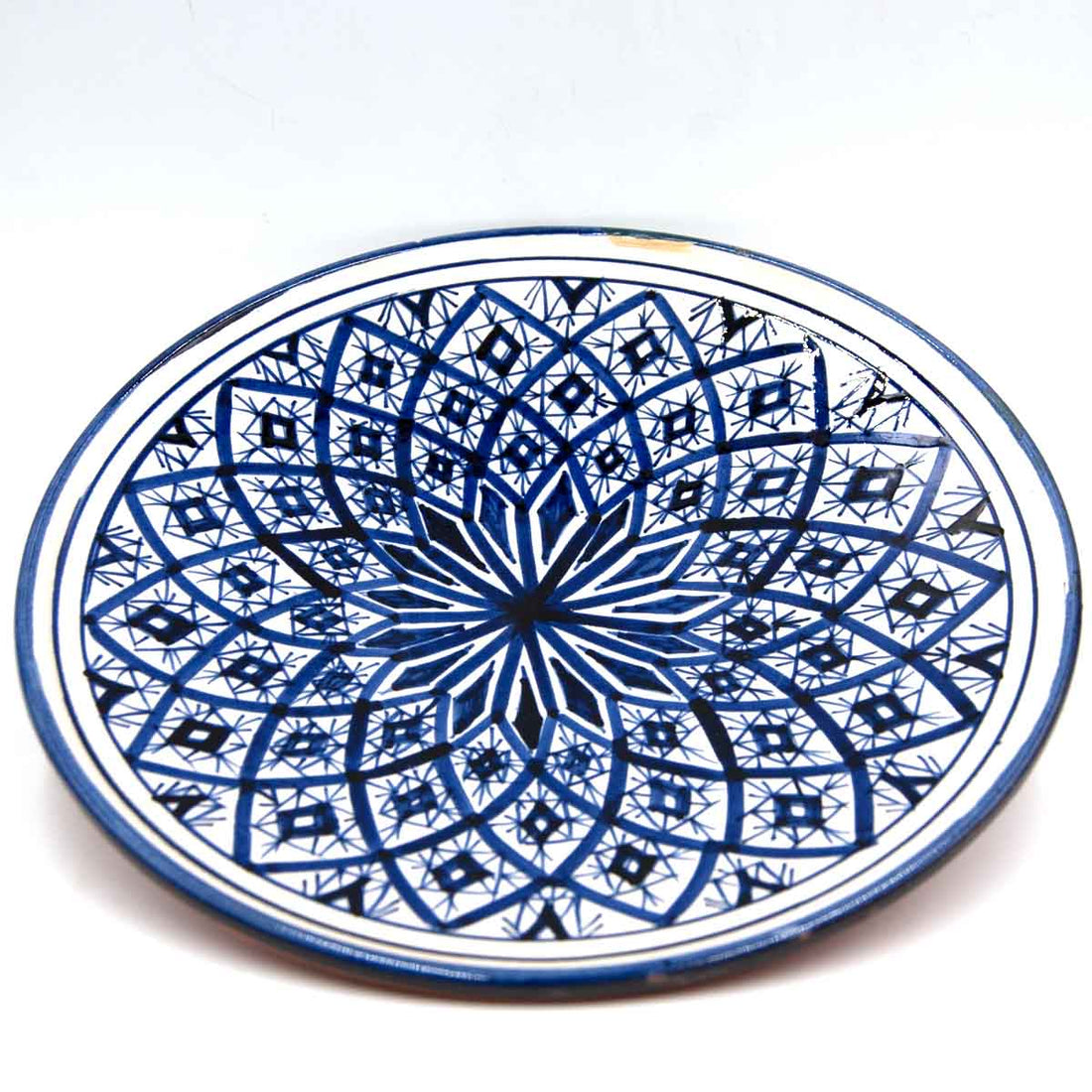 Blue Handmade Pizza Carving Plate and White Background - Asfi, Morocco ...